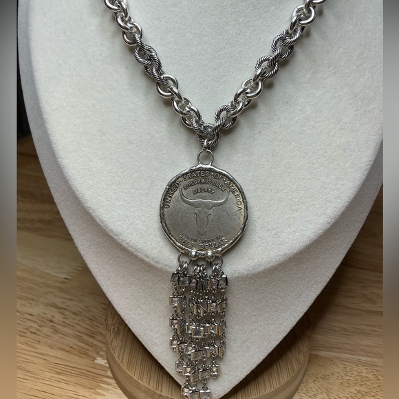 Jewelry | Antique Silver Chain With Western Longhorn Old Spanish Half ...